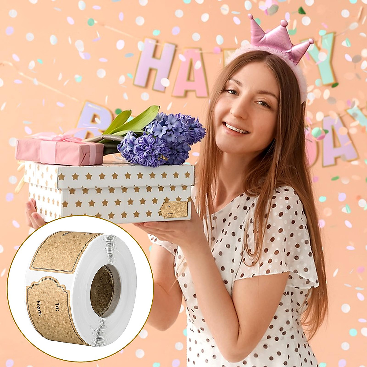 1"x2" to and from Gift Tag Stickers, 300pcs/Roll Natural Brown Kraft to from Present Labels Name Tag Label Stickers for Weddings Present Gift Wrapping Cards (Style 2)