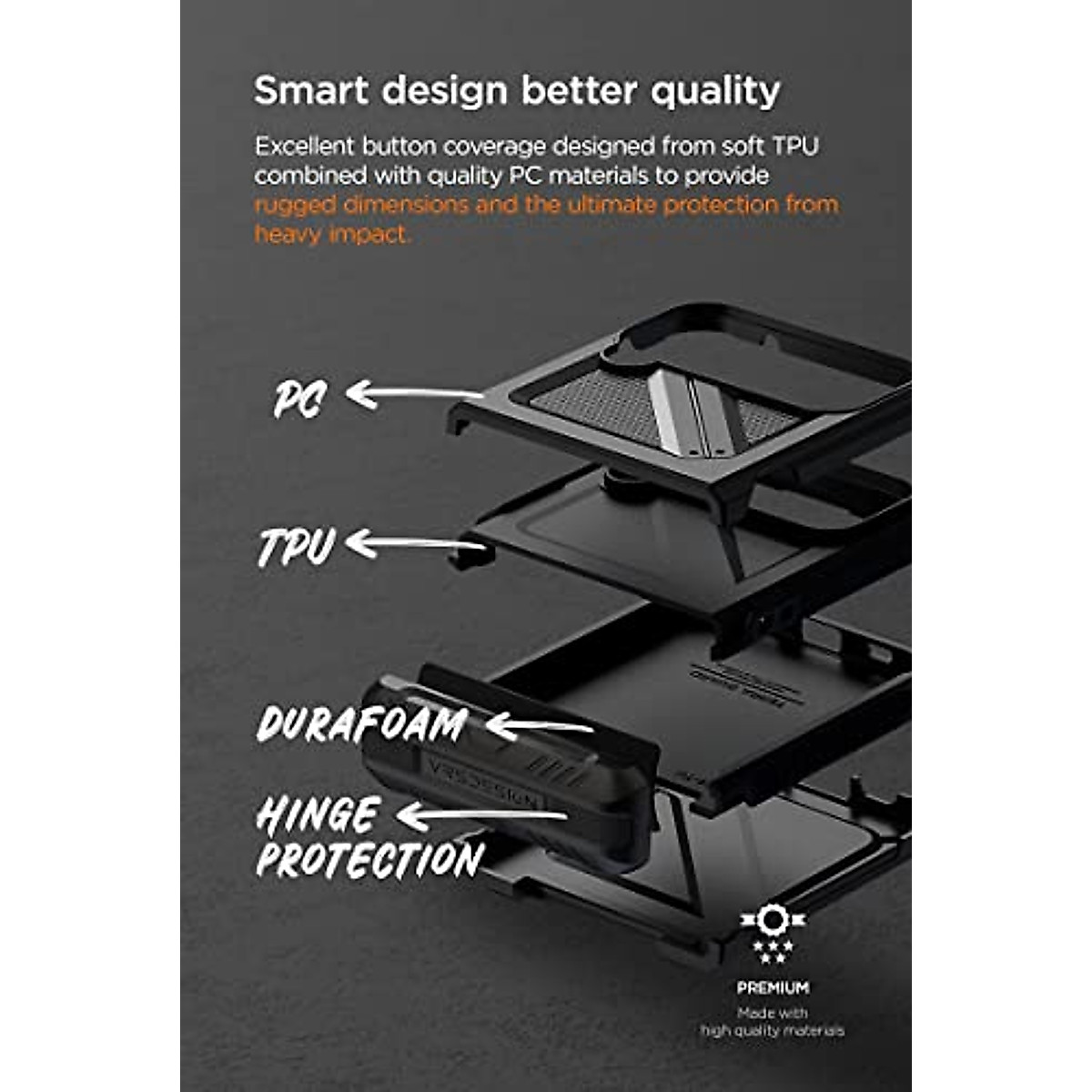 VRS DESIGN Terra Guard Ultimate Phone Case for Galaxy Z Flip 4 5G (2022), Premium Sturdy Hinge Protection Case (Matte Black)