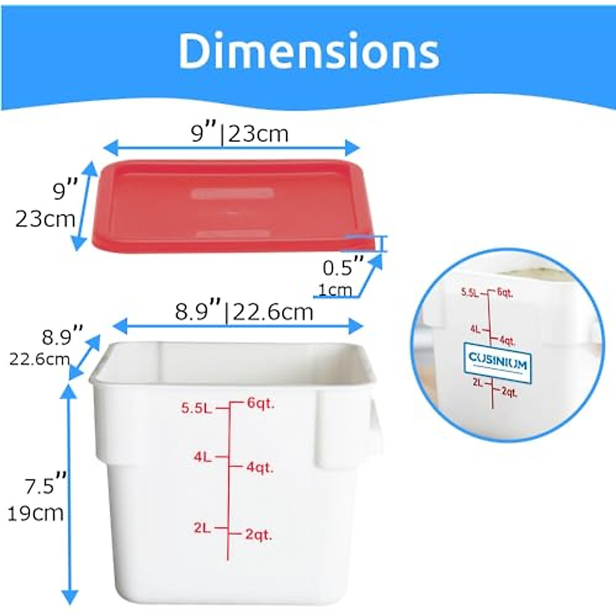 CUSINIUM 2-Pack - 6qt White Square Food Storage Containers with Lids