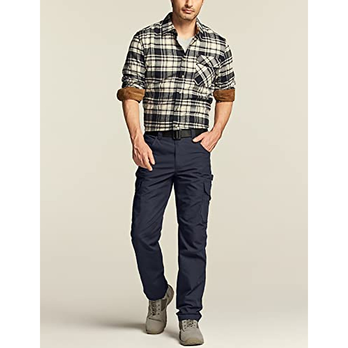 CQR Men's Ripstop Work Pants, Water Resistant Tactical Pants, Outdoor Utility Operator EDC Straight/Cargo Pants, Work Cargo Police Navy, 34W x 32L