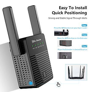 Blueshadow WiFi Extender, Dual Band WiFi Repeater Connects 20 Devices Wall Through Strong AC1200 WiFi Extender Booster Wireless Signal Range Extender That Cover Up to 1000 Sq. Ft