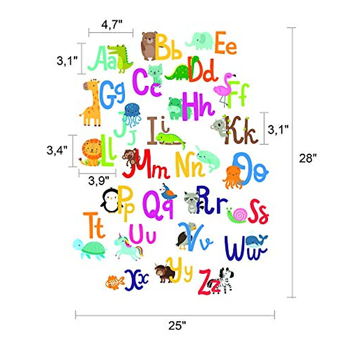 Alphabet Wall Decals for Kids Rooms - ABC Toddler Boy and Girl Playroom Décor Animal Stickers - Wall Decals for Kids Rooms