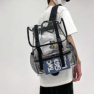 Verdancy Clear Backpack Transparent Bookbag See Through Schoolbag with Padded Adjustable Straps Heavy Duty PVC Waterproof (Black)