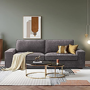 LEISLAND 88.58" Modern Sofas Couches for Living Room, Chenille Deep Seat Sofas & couches with Metal, Removable Low-Back Sofa Cushion and Detachable Sofa Cover/Easy to Install(Dark Grey)