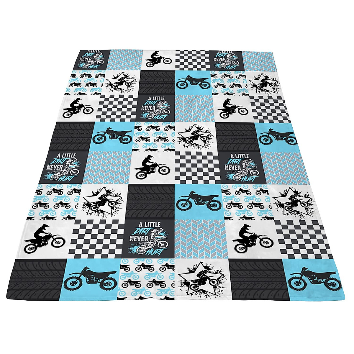 Motocross Blanket, Motocross Baby Boy Blanket, Dirt Bike Baby Blanket, Aqua Blue, Grey, Black, Dirt Bike Motocross Nursery, Blanket, Super Soft Plush Blanket for Kids for Kids, Crib