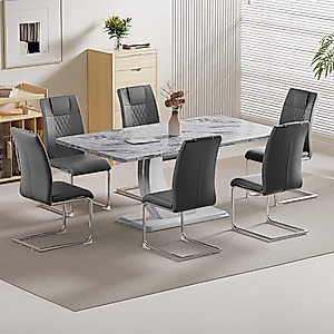Baysitone Modern Dining Chairs Set of 4, Grey Dining Room Chairs, Metal Kitchen Chairs with Leather Padded Seat High Back, Chairs for Dining Room, Kitchen, Living Room