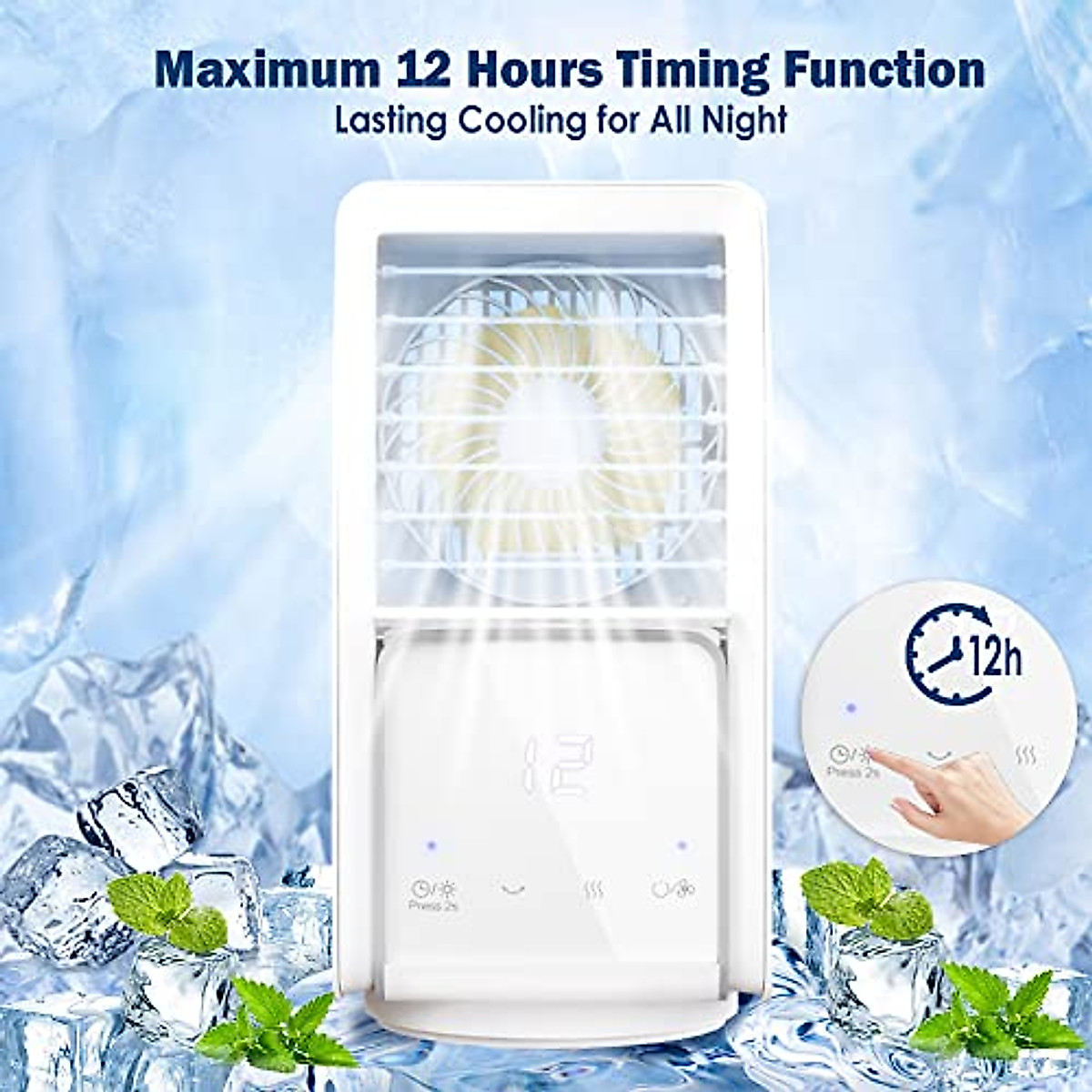Portable Air Conditioners, USB Personal Evaporative Air Cooler with 12H Timer, 3 Wind Speeds 7 Colors Light, Touch Screen Desktop Cooling Fan with Large Water Tank for Home Room/17