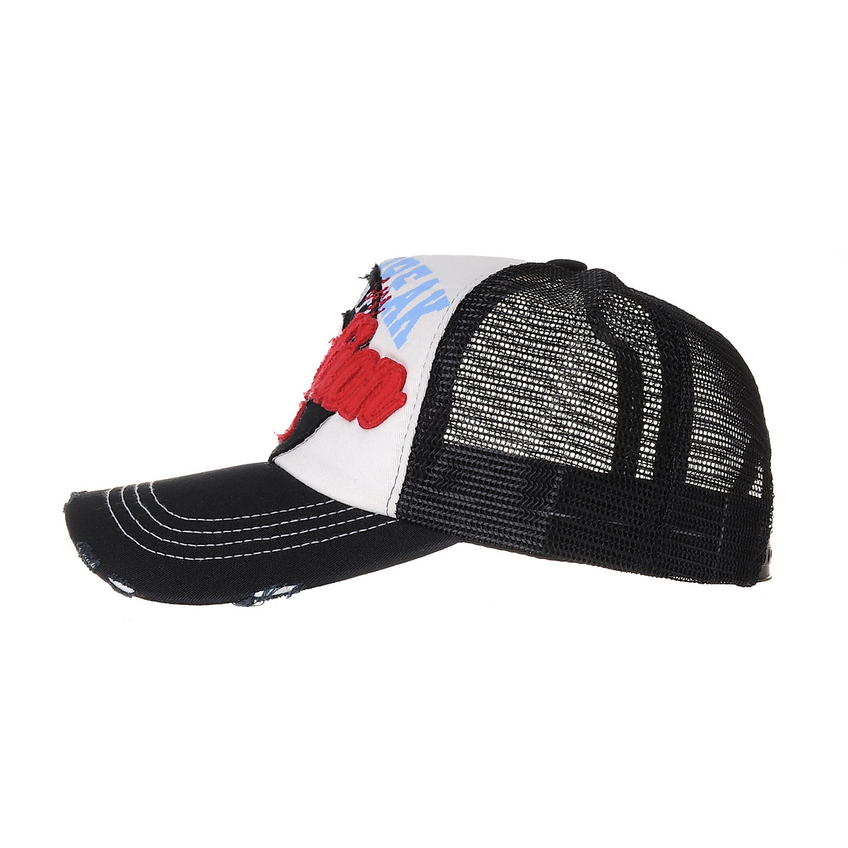 WITHMOONS Meshed Baseball Cap Distressed Trucker Hat Star KR1185 (Black)