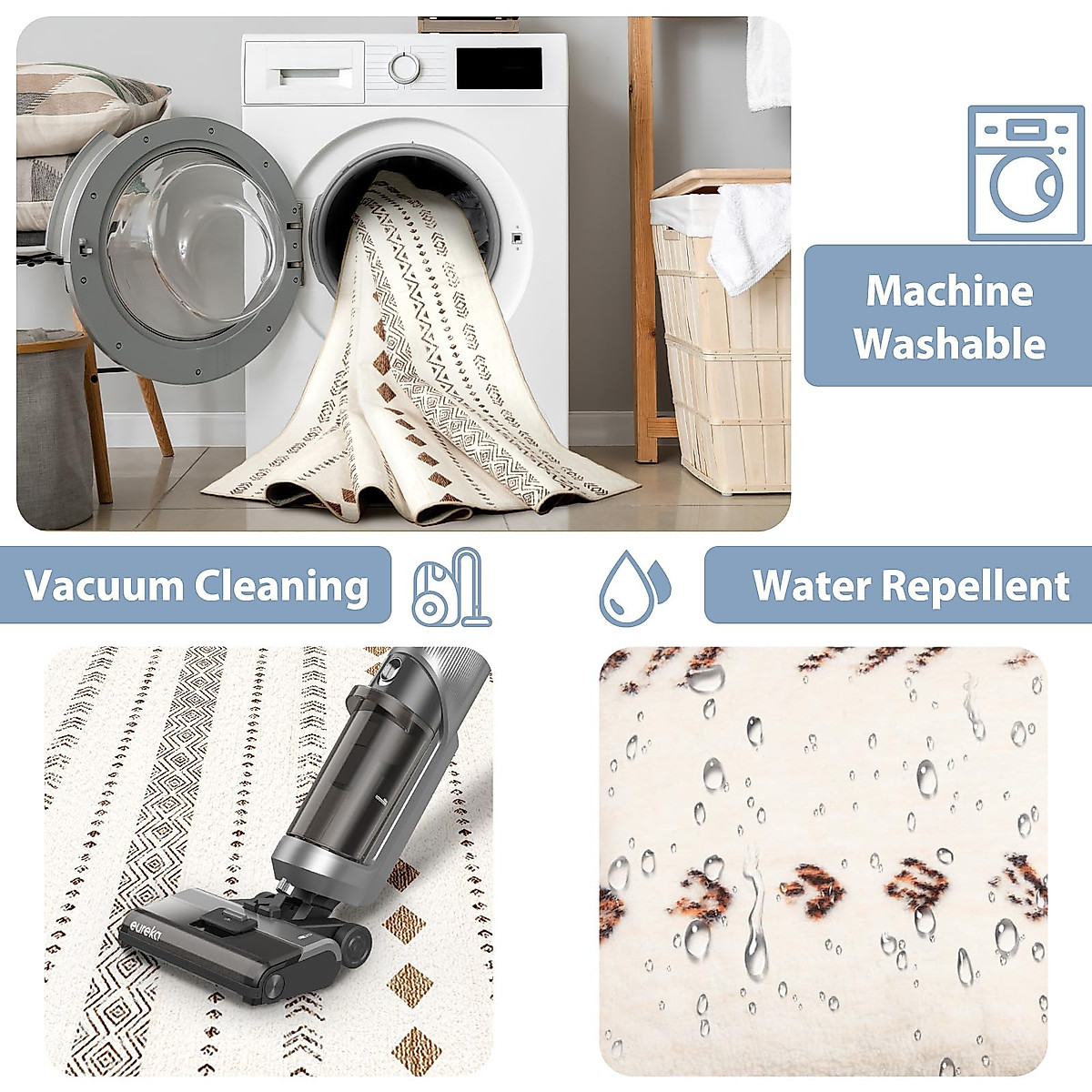 RELEANY Area Rug 8x10 Washable Rugs for Living Room Rug Non-Slip, Soft Moroccan Geometric Farmhouse Low Pile Design Printed Carpet for Dining Room Bedroom Office Home Decor Brown