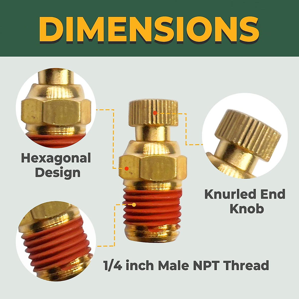 Air Compressor Tank Drain Cock, LIONMAX 1/4'' NPT Brass Tank Drain Valve Replacement Part, 2 PCS