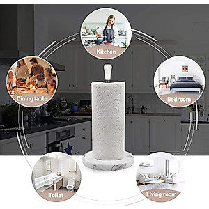 Kitchen Paper Towel Holder Countertop: Paper Towel Holder - Marble Modern Design, Double Fastening Paper Towel Dispenser with Weighted Anti-Skid Base and Elegant Handle