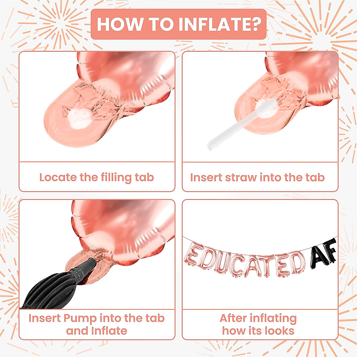 KatchOn, Rose Gold Educated AF Balloons Banner - 16 Inch | Educated AF Graduation Balloons for Graduation Decorations Class of 2024 | Educated AF Graduation Banner, 2024 Graduation Party Decorations