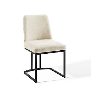 Modway Amplify Sled Base Upholstered Fabric Dining Side Chair, Black Beige 22 x 19 x 32