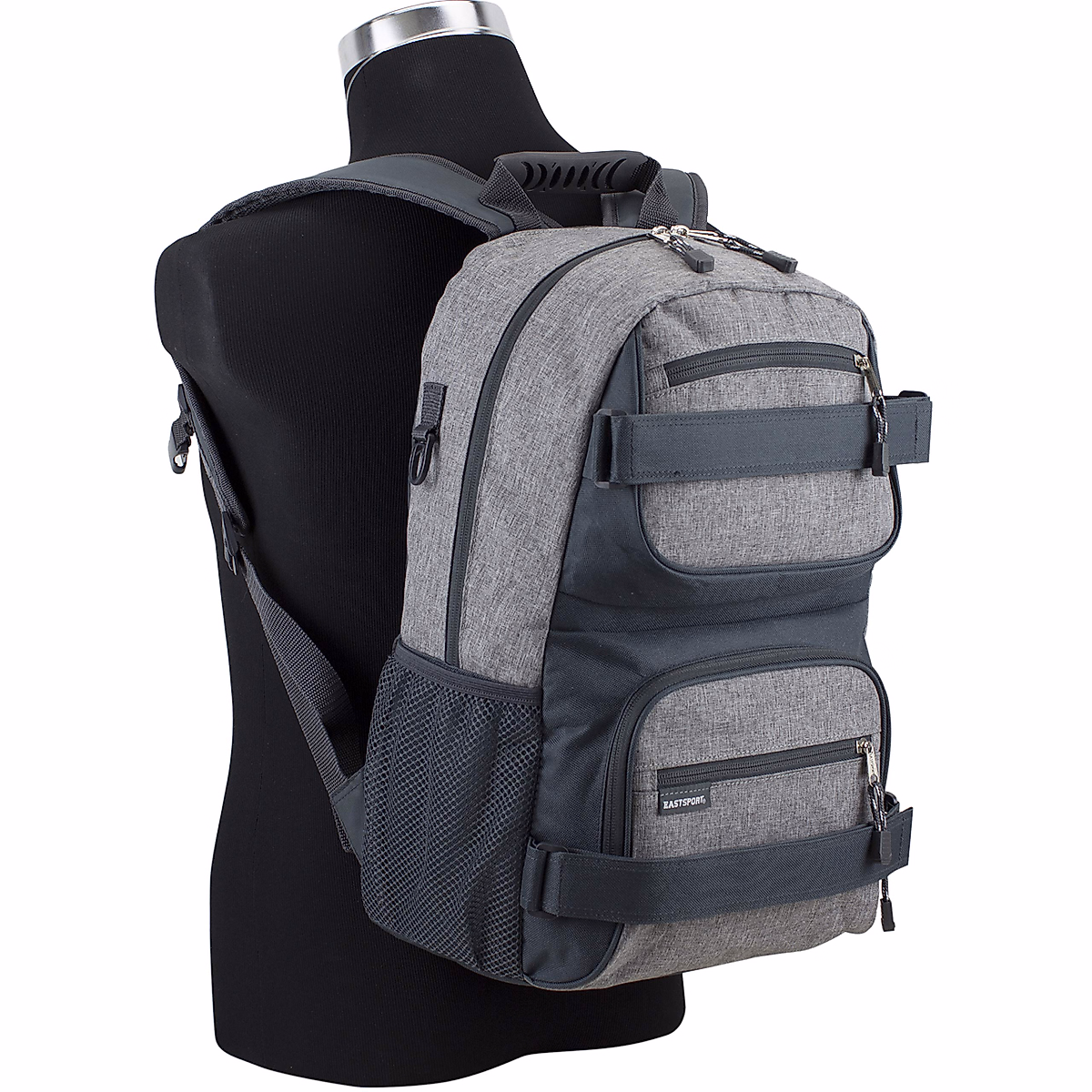 Eastsport Travel Skateboard Backpack Double Strap Laptop Bag Multi-Sport Design for Men and Women, Graystone Chambray