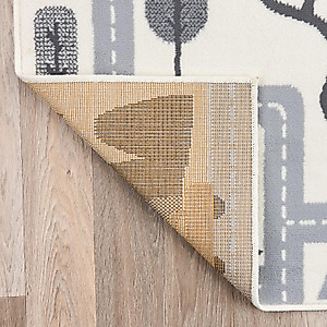 Rugshop Kids Play Road Rug for Playroom,Kidsoom,Nursery Room Interactive Cityscape for Cars and Toys Indoor Soft Runner Rug 2'x7' Cream