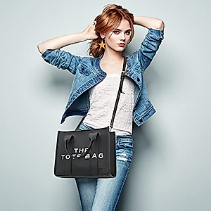 Women's The Tote Bag, PU Leather Tote Bag, Shoulder, Crossbody or Handle Bag for Work, School (10.2X4.2X8.5in) (black)