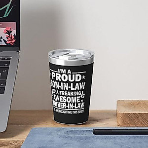 I'm A Proud Son In Law Of A Freaking Awesome Mother In Law Gifts 12oz Stainless Steel Coffee Tumbler Travel Coffee Mug Insulated Coffee Mug with Lid Spill Proof Coffee Cup Portable Thermal Mug-NN