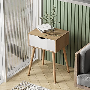 JAXPETY Set of 2 Modern Wood Nightstand, Bedside Table with Drawer, Night Stand, End Table with Solid Wood Legs for Bedroom Home, Brown