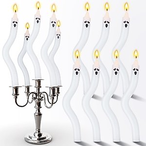 MTLEE 12 Pcs Halloween Ghost Candles Spiral Unscented White Candles Realistic Twisted Taper Candlesticks Halloween Decor Candle for Home Dinner Table Ghost Spooky Decorations