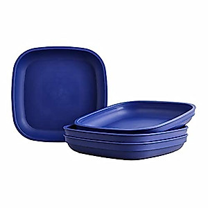 Re Play Made in USA Deep Walled Flat Plates | Made from Eco Friendly Heavyweight Recycled Plastic | Dishwasher & Microwave Safe | BPA Free | Navy Blue (4pk)