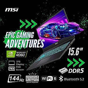 MSI Cyborg Gaming Laptop, 15.6" 144Hz FHD Display, Core i7-12650H(Beat i9-11980HK, 10 Cores, 16 Threads), GeForce RTX 4060, 32GB DDR5 RAM - 2TB SSD, Backlit Keyboard, RJ45, Windows 11 Home, Black