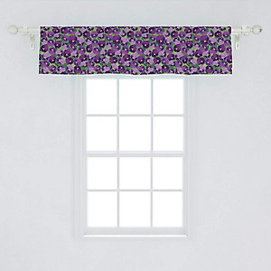 Ambesonne Botanical Window Valance, Green Field Full of Burgeoning Pansy Inflorescence Garden Flourish Bedding Plants, Curtain Valance for Kitchen Bedroom Decor with Rod Pocket, 54" X 12", Purple