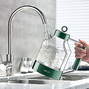 Electric Kettle, ASCOT Glass Electric Tea Kettle 1.6L 1500W Retro Tea Heater & Hot Water Boiler, No Plastic, BPA-Free, Cordless, with Auto Shut-Off and Boil-Dry Protection (Emerald Green)