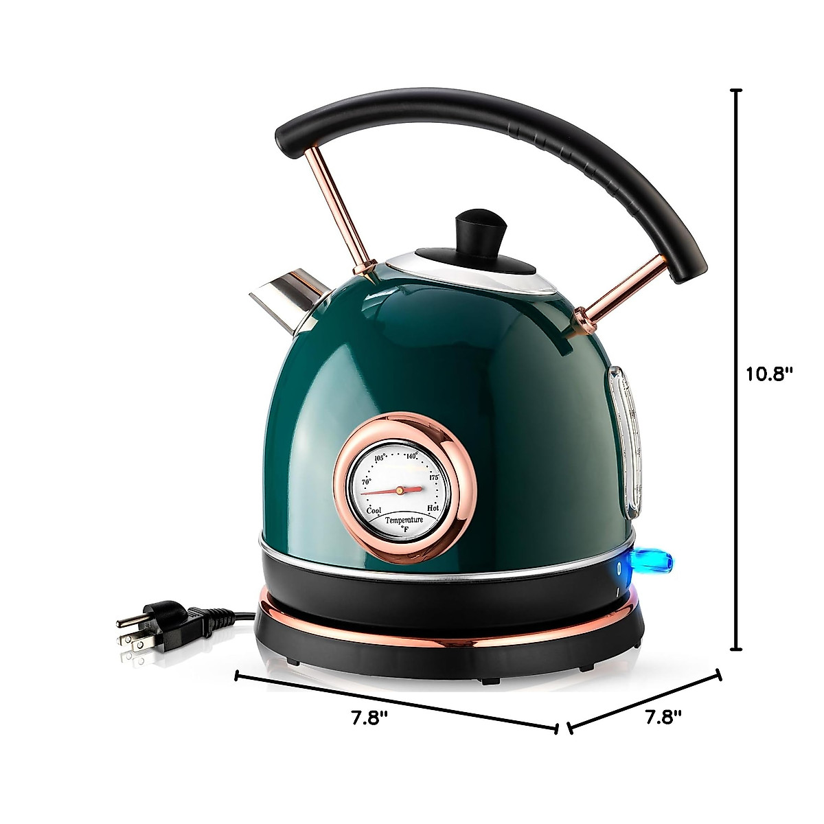 Pukomc 1.8L Electric Water Kettle with Temperature Gauge, Hot Water Boiler & Tea Heater with Curved Handle, Visible Water Level Line, Led Light, Auto Shut-Off&Boil-Dry Protection,Green