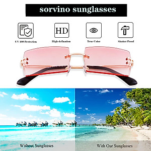 SORVINO Rimless Rectangle Sunglasses for Women Men Trendy Fashion Sheer Pink,Blue Tinted Lens Frameless Glasses