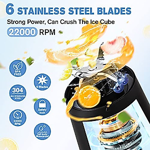 Portable Blender for Shakes and smoothies with Scale, 4000mAh Personal Electric Blender 15.2 oz,150w 6-Blades Blender Bottles, USB Rechargeable Mini Fruit Juicer for Travel, Office, Outdoors