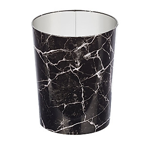 mDesign Round Metal Small 1.7 Gallon Recycle Trash Can Wastebasket, Garbage Container Bin for Bathrooms, Kitchen, Bedroom, Home Office - Durable Stainless Steel - Mirri Collection - Black Marble