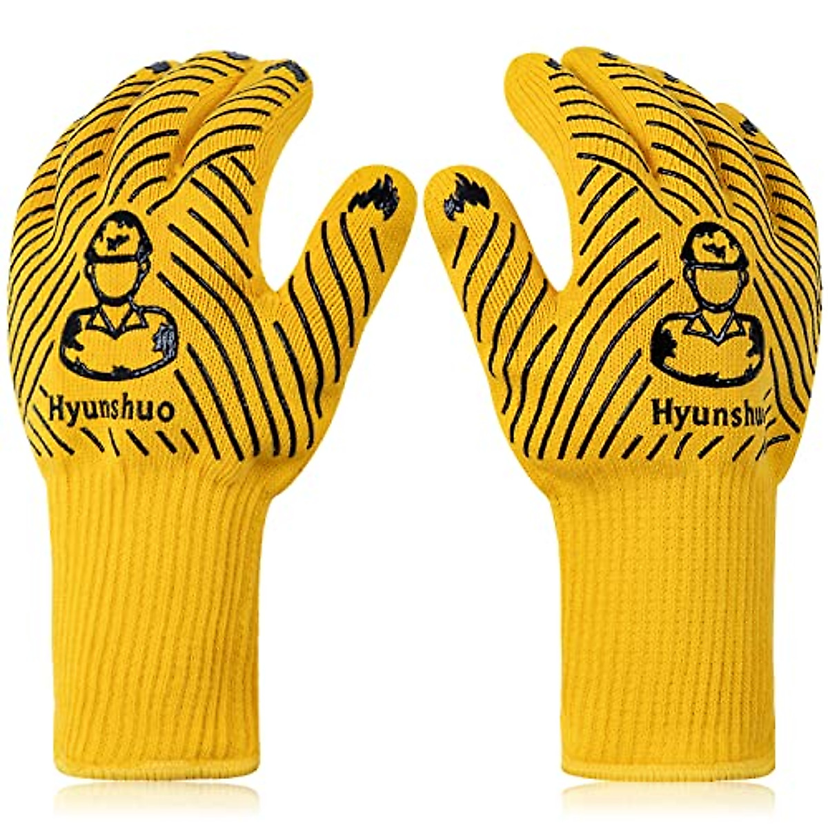 Hyunshuo Ultimate Heat-Resistant BBQ Gloves - Grill, Smoke, and Bake Safely up to 1472°F with Non-Slip Grip, Flexible and Comfortable Design, and Easy-to-Clean Materia