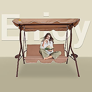 Nice C Patio Swing Chair, Porch Swings Bench, Canopy Glider, with Adjustable Tilt, Extra Thick Removable Cushion (Khaki)