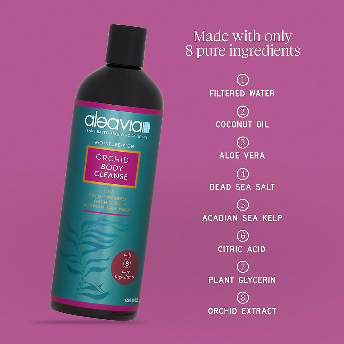 Aleavia Body Cleanse – Organic & All-Natural Prebiotic Body Wash with Pure Cold-Pressed Orchid Oil – Nourish Your Skin Microbiome – 16 Oz