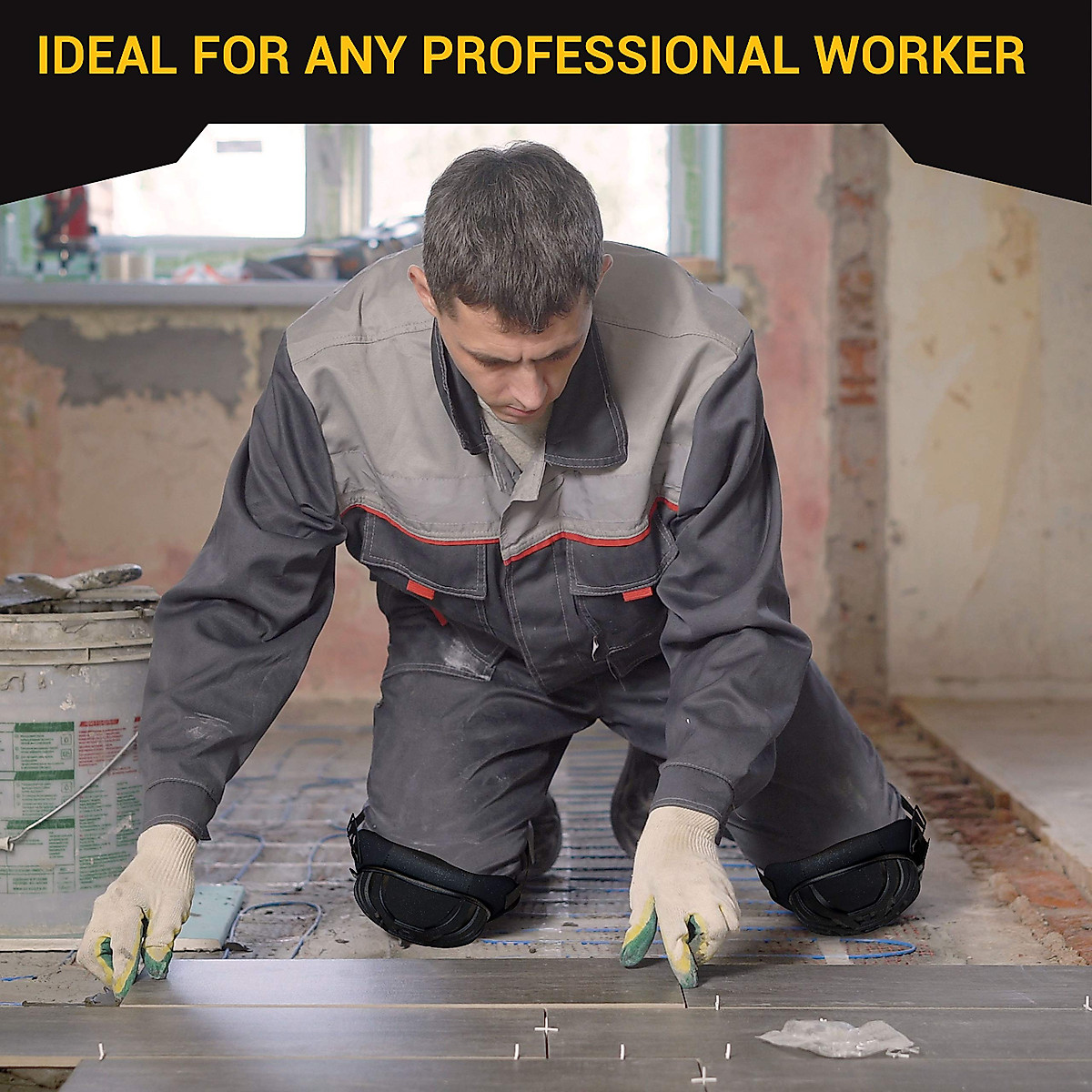 Knee Pads for Work - Universal Fit for Men and Women - Professional Poly-Shield Knee Pads With Gel-Padded Cushion - Construction Knee Protector With Adjustable Buckle Closure & Non-Slip Straps