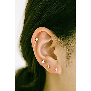 ONDAISY 14K Solid Yellow Gold 6mm Jewelry Triangle Pyramid Ear Studs Post Barbell Earring Piercing For Women Sensitive Ears