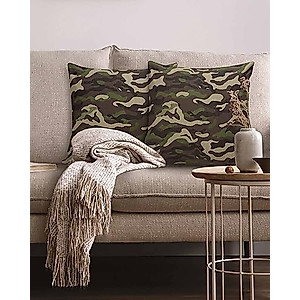 2 Packs Decorative Cotton Throw Pillow Covers, Army Green Desert Camo 18 x 18 Inch Square Reversible Soft Cushion Case for Couch Bedroom Sofa Living Room Chair Car