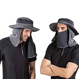 Outdoor Sun Hat UPF 50 Protection Waterproof Fishing hat Face Cover Summer Neck Flap Hat Dark Gray