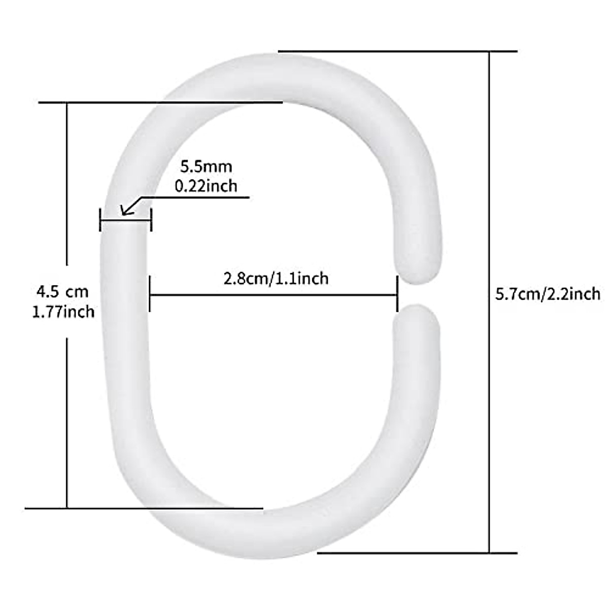 White Plastic Shower Curtain Rings Hooks for Bathroom Shower Window Rod (White