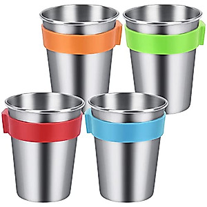 Wownnic Magnetic Cups for Fridge- Magnetic Hanging Cups for Kids- Stainless Steel Cups with Magnetic Cup Holder- 12 Oz Kids Cups Hanging on Fridge or Water Coolers