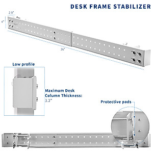 VIVO Universal Steel Clamp-on Desk Stabilizer Bar, 36 to 61.6 inch Bracket Support System for Sit to Stand Desk Frames, White, DESK-STB01W
