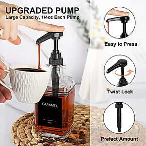 GMISUN Coffee Syrup Dispenser for Coffee Bar, Square Syrup Pump Dispenser with 1/4oz Large Capacity Pump, Coffee Syrup Bottles for Coffee Syrup, Glass Syrup Dispenser Bottle for Syrup, Organizer 16oz
