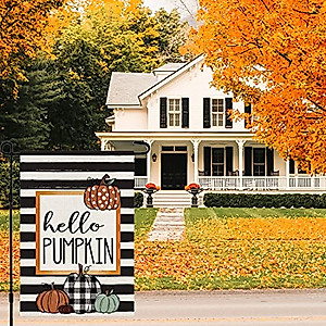 Fall Garden Flag Hello Pumpkin Sign 12 x 18 Inch Double Sided Autumn Farmhouse Seasonal Yard Outdoor Thanksgiving Decor DF082