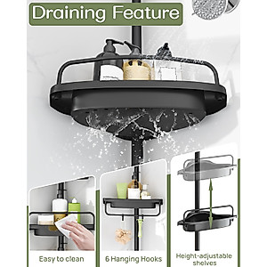 ALLZONE Rustproof Shower Caddy Corner for Bathroom,Bathtub Storage Organizer for Shampoo Accessories,4-Tier Adjustable Shelves with Tension Pole,56 to 114 Inch, Black