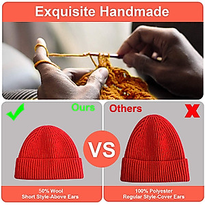 vidsel Short Fisherman Beanie for Men Women, Swag Wool Knit Cuff Trawler Skullcap,Winter Warm Hats Black