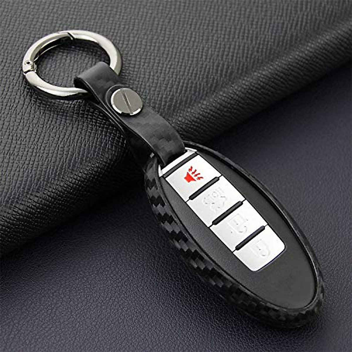 M.JVisun Soft Silicone Rubber Carbon Fiber Texture Cover for Nissan 370Z Altima Maxima Murano Armada GT-R Leaf Sentra Rogue Pathfinder Versa Smart 2 3 4 5 Buttons Car Key Fob Remote Case - Black