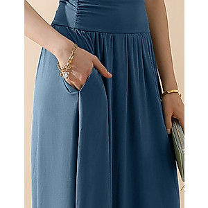 DOUBLJU Casual High Waisted Maxi Skirts with Pocket Elastic Wide Waist Band Flare Long Basic Skirts for Women Trendy Summer