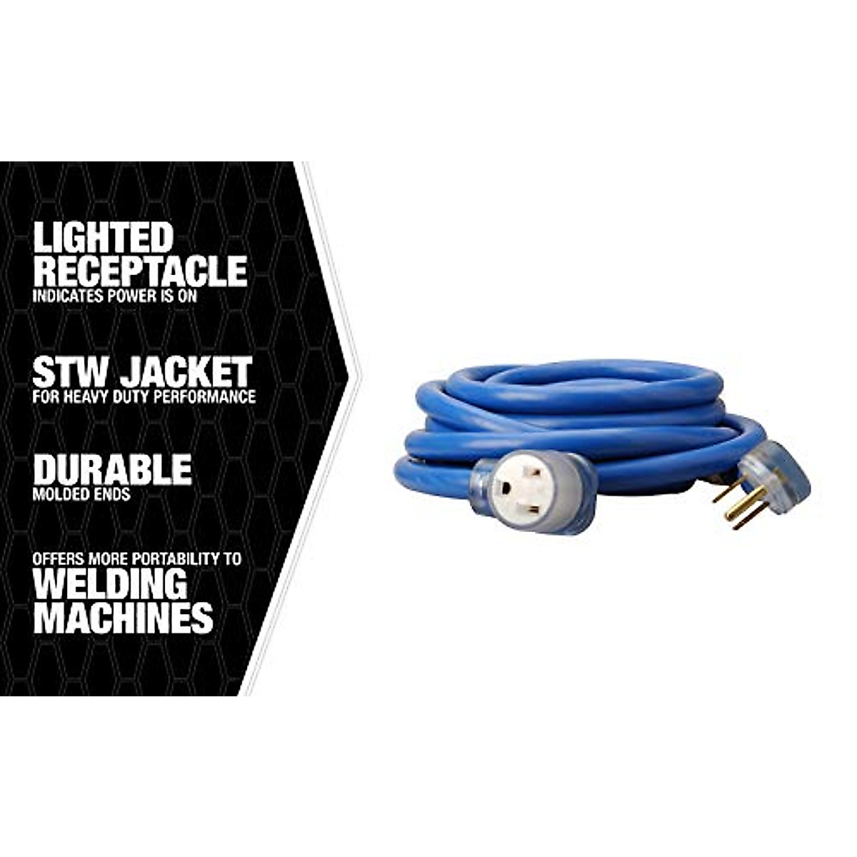 Southwire 19178806 8/3 Heavy-Duty STW 40-Amp/250-Volt Nema 6-50 Blue Welder Extension Cord 25- Feet 8-Gauge STW jacket for Superior Performance Rated at 40 Amps 250 Volts and 10000 Watts