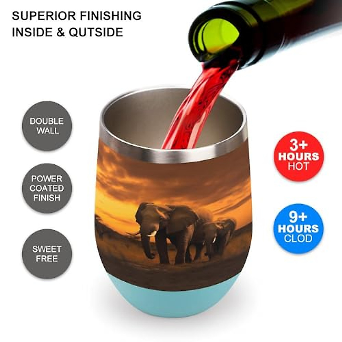 WYUSPGK 304 Stainless Steel Insulated Cup, Sunset Elephant Print Smooth Rim, Durable & Reusable - Perfect for Office, Home, And Travel