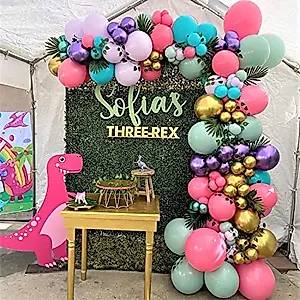 YSF 138pcs Tropical Balloons Arch Garland Kit,5“10“12 Inch Pink Purple Green Gold Blue Latex Balloon Garland Set Decorations for Hawaiian Luau Summer Theme Jungle Party,Baby Shower Wedding Birthday Party Background Decorations